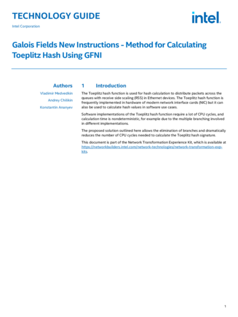 Galois Fields New Instructions - Method for Calculating Toeplitz Hash ...