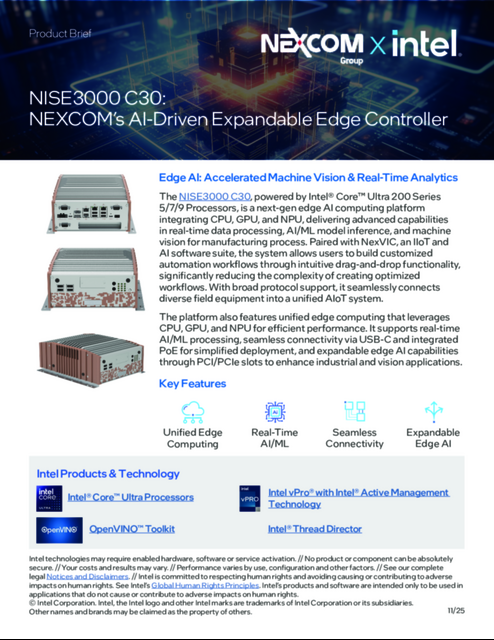NISE3000 C30 : NEXCOM’s AI-Driven Expandable Edge Controller