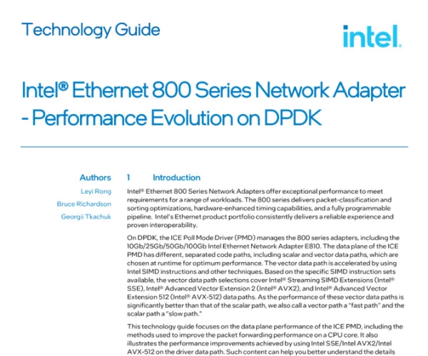 Intel® Ethernet 800 Series Network Adapter Performance Evolution On Dpdk Technology Guide
